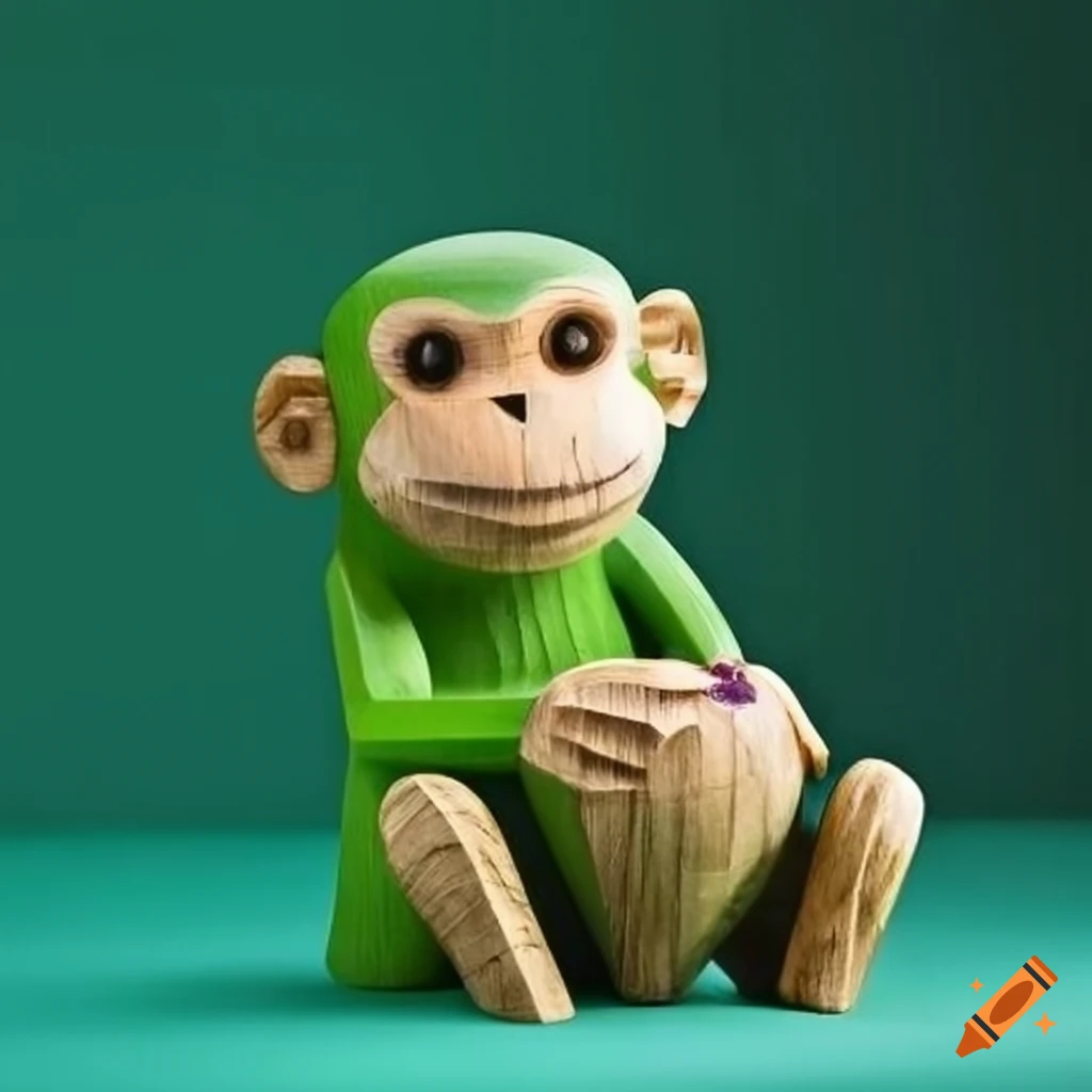 Green wooden monkey with turnip