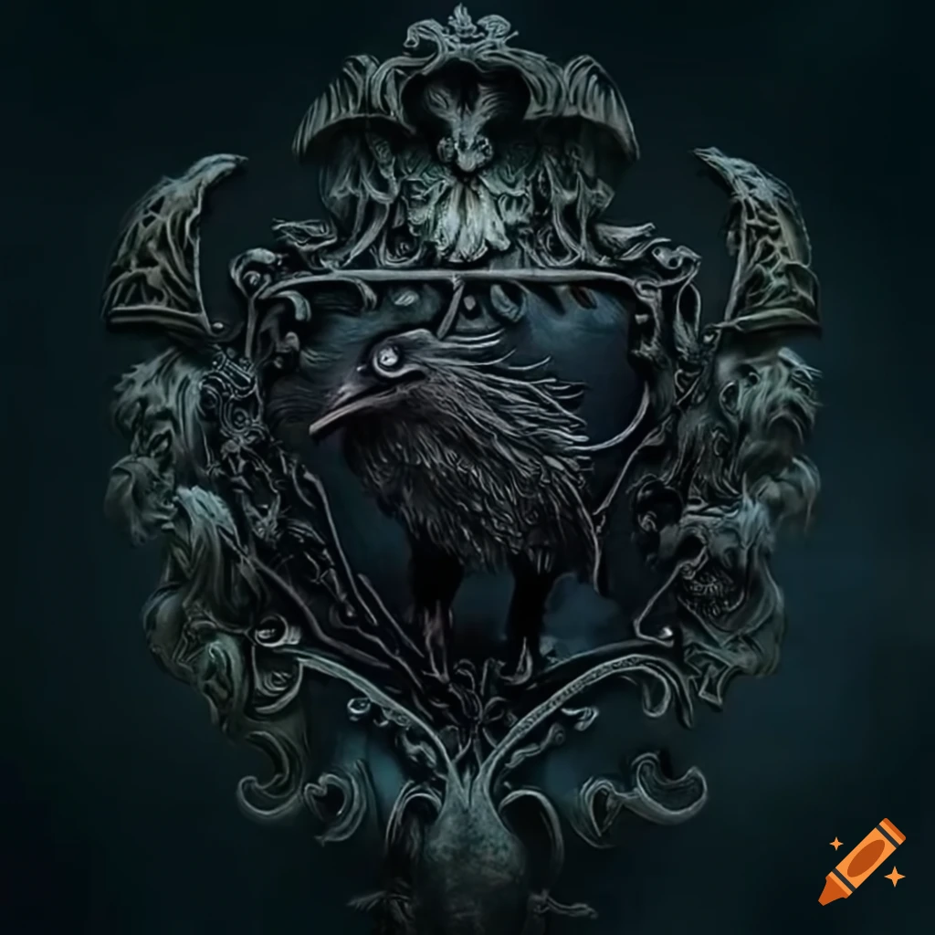 Intricate crest with a crow design