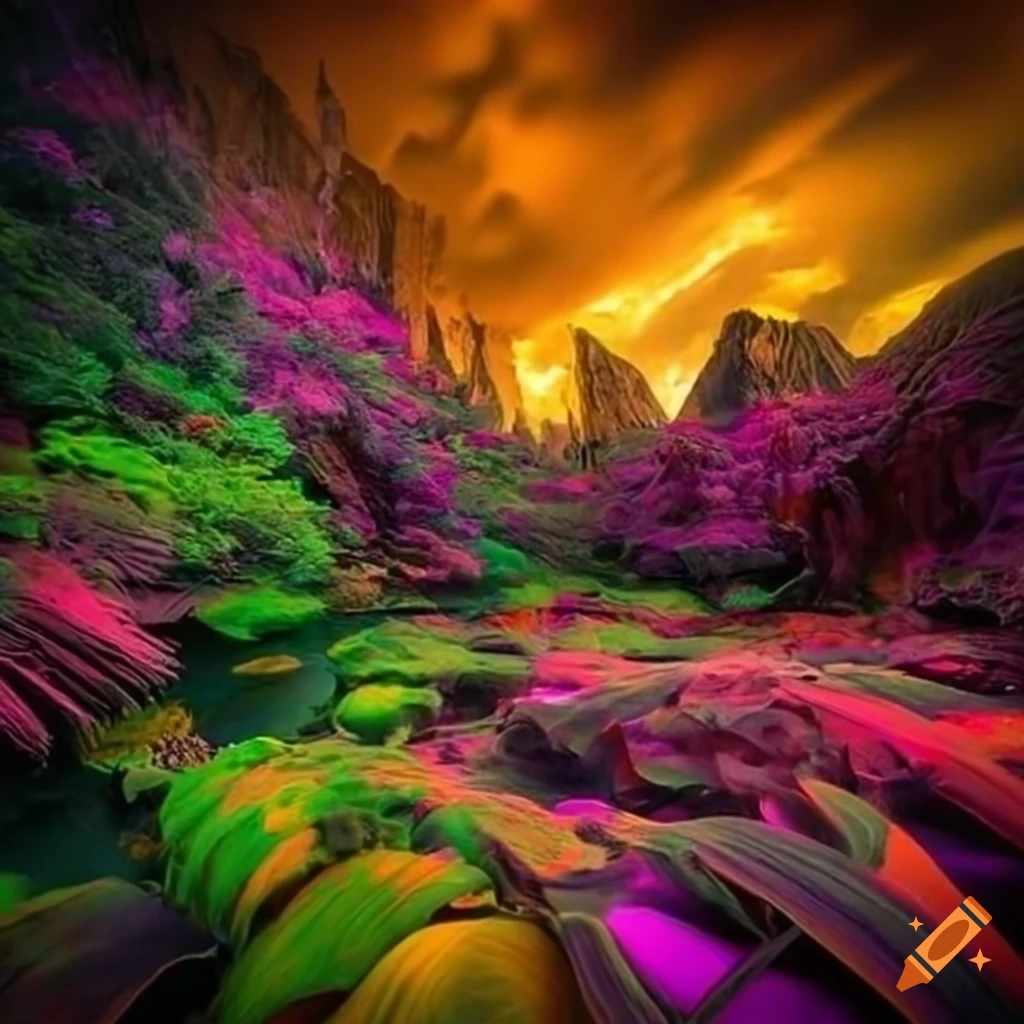 Vibrant alien landscape with exotic flora