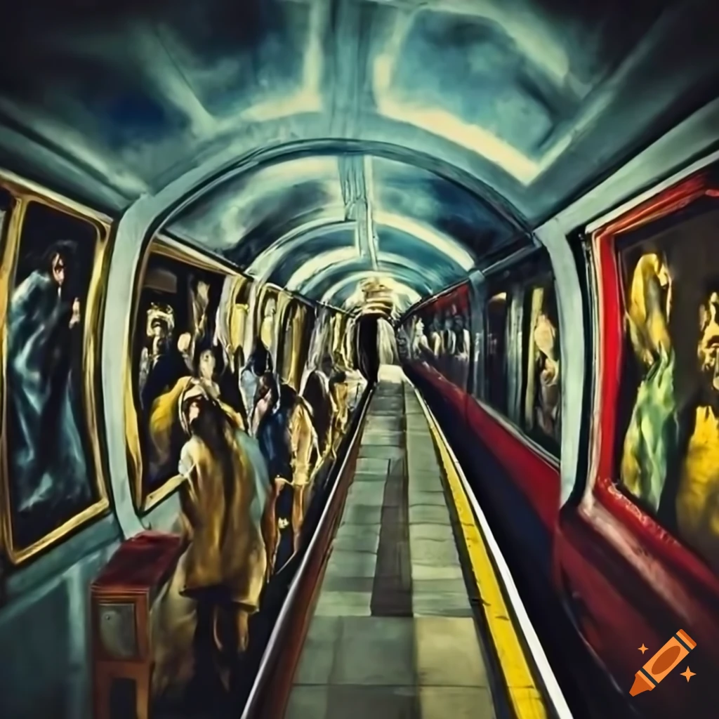 Artistic depiction of underground train in london