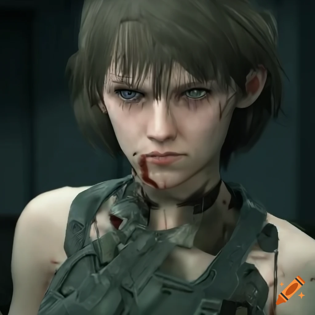 Character from Metal Gear Solid V covered in blood with scars on Craiyon