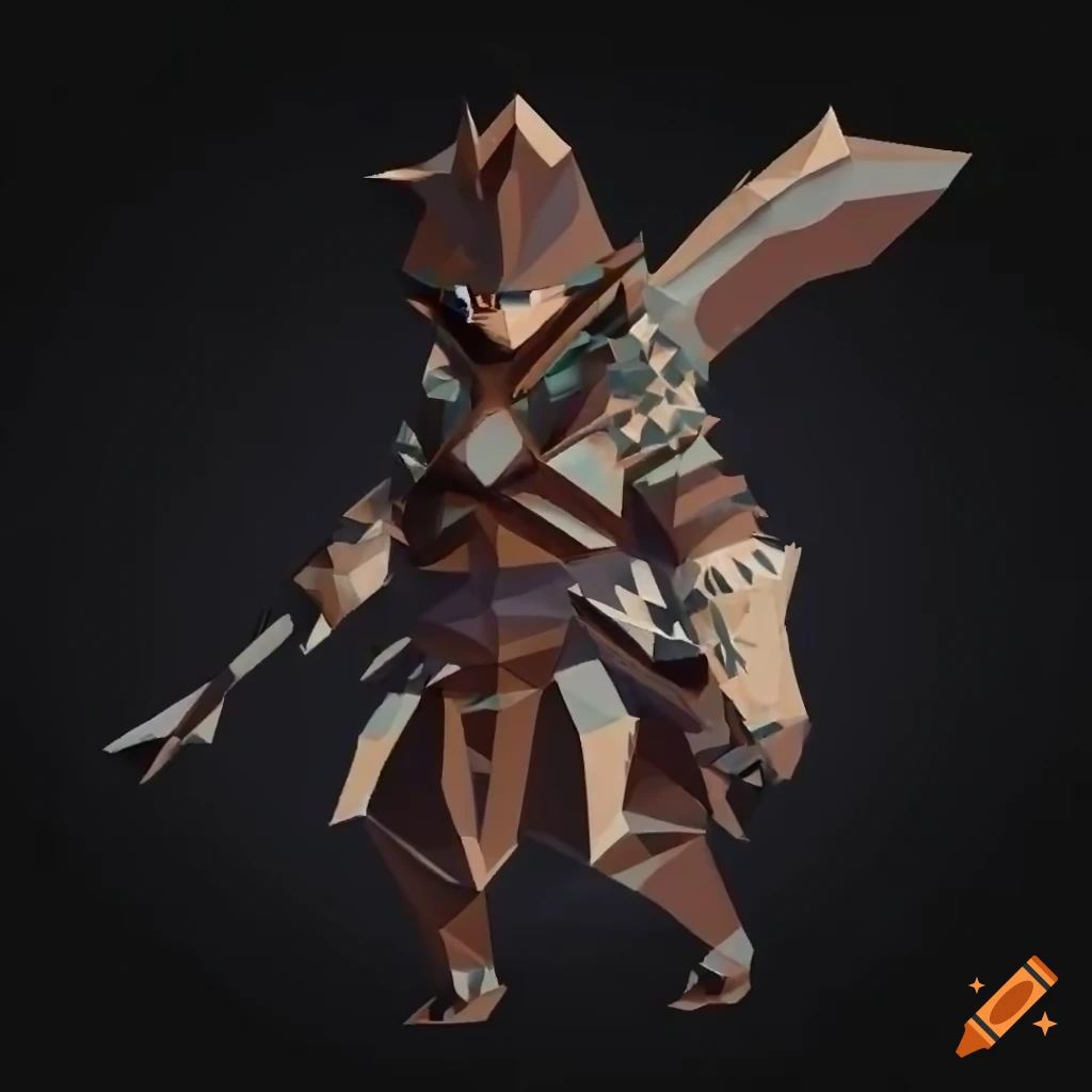 Low-poly style artwork of a monster hunter