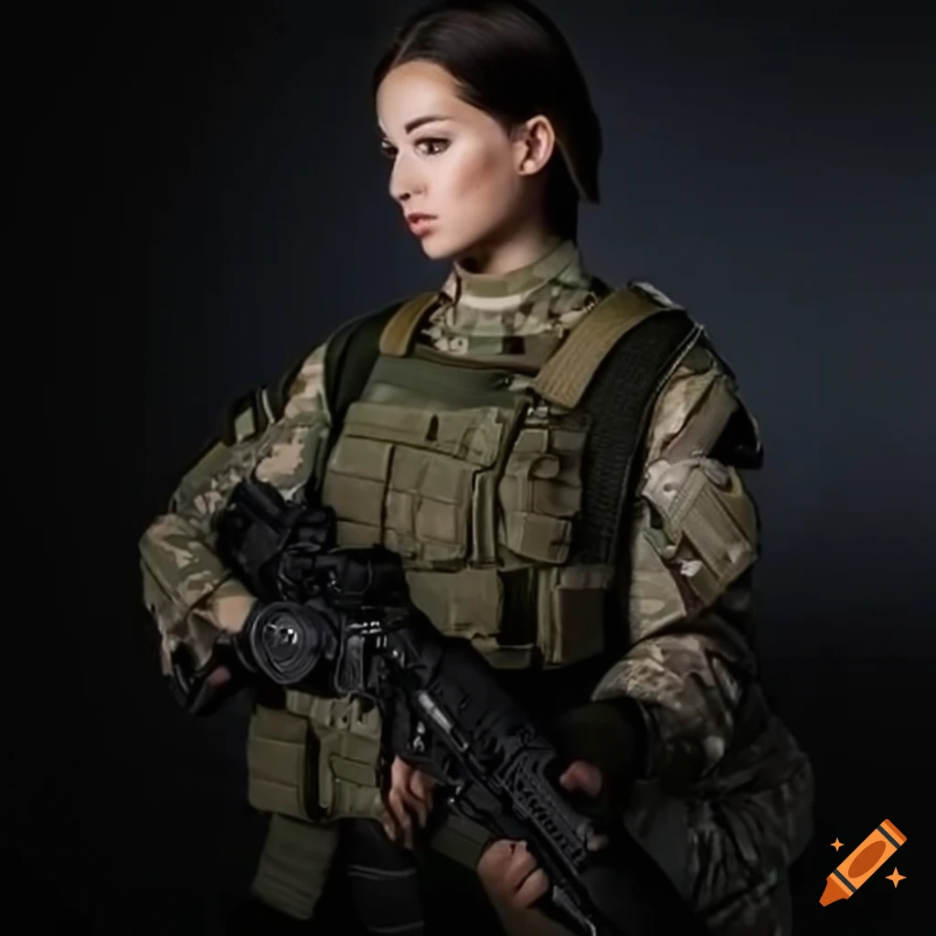 Female soldier in combat gear on Craiyon