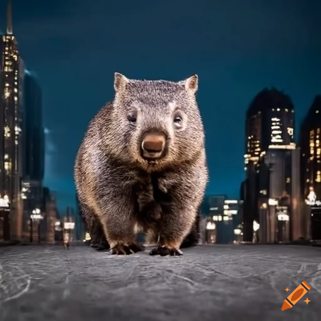 Giant wombat roaming through a city on Craiyon
