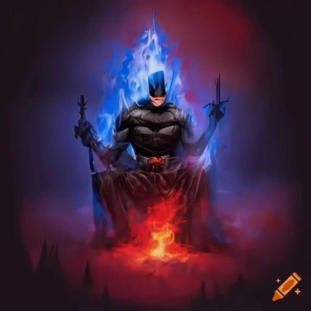 Digital art of a dark knight with fire
