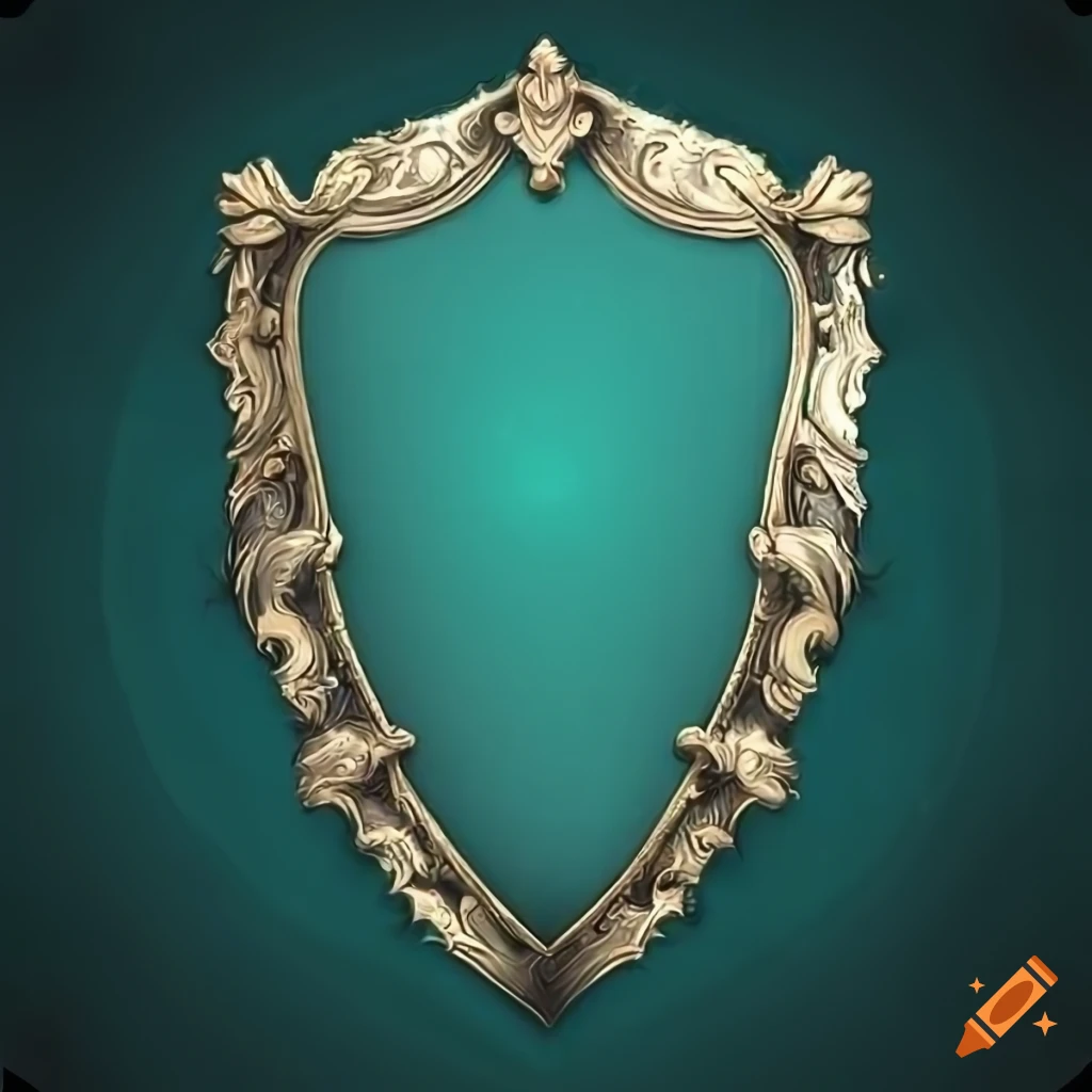 Dark cyan ornate shield on a background