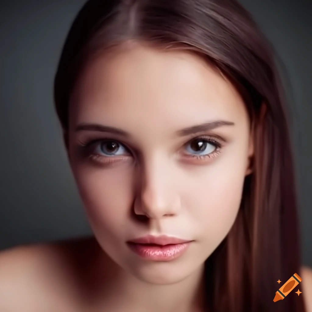 Portrait of a beautiful young woman with light eyes on Craiyon