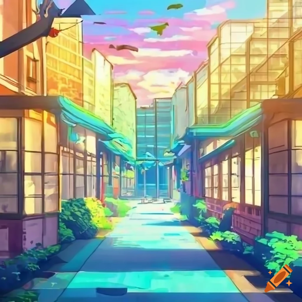 Anime artwork of a vibrant school scene