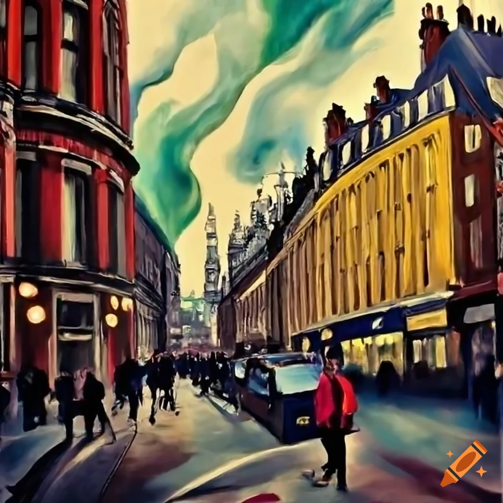 Artistic depiction of a busy street in london on Craiyon