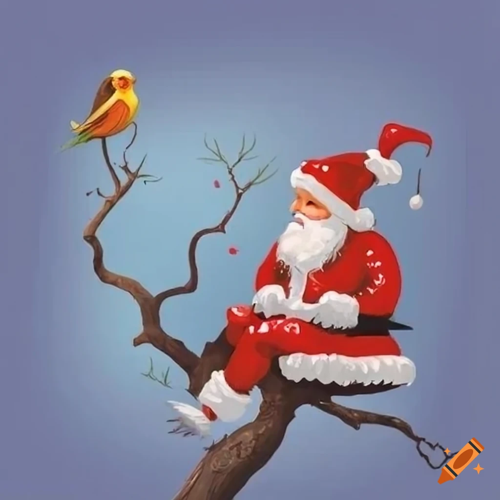 Bird and santa claus on a tree