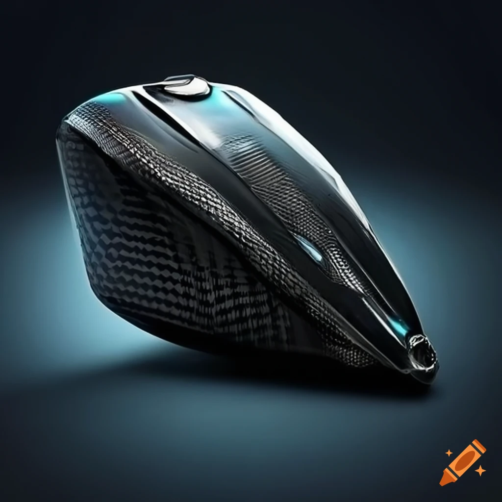 Symmetrical carbon fiber gas tank for a futuristic motorcycle on Craiyon
