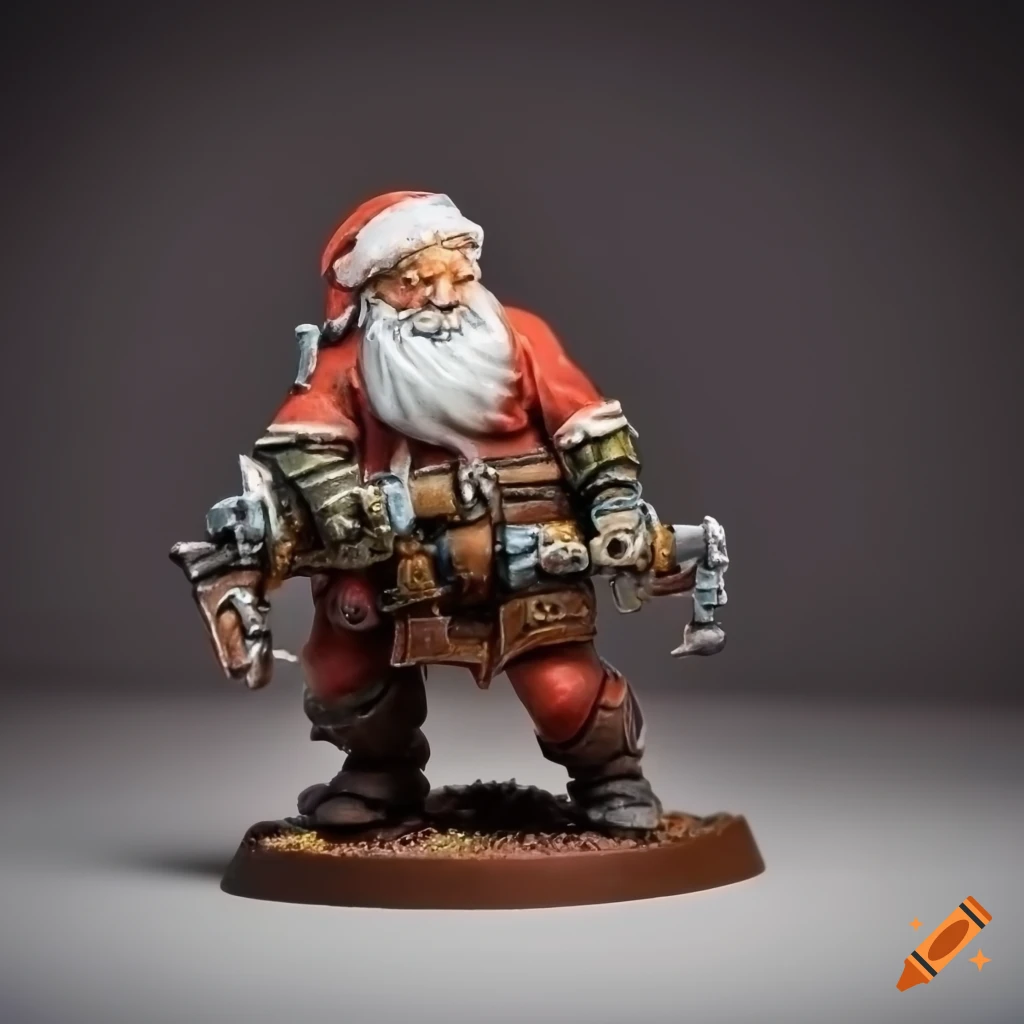 Detailed hand-painted warhammer miniature of Apocalyptic Santa Claus on ...