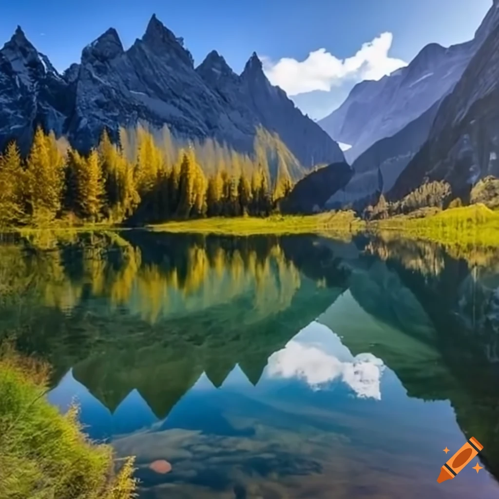 Berg mit see und hütte (mountain with lake and hut)
