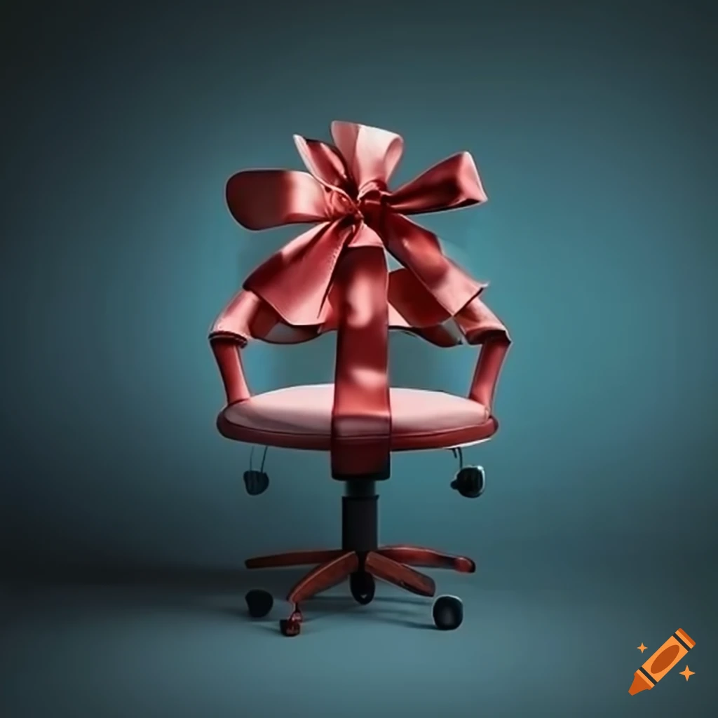 Photorealistic office chair with a bow as a gift on Craiyon