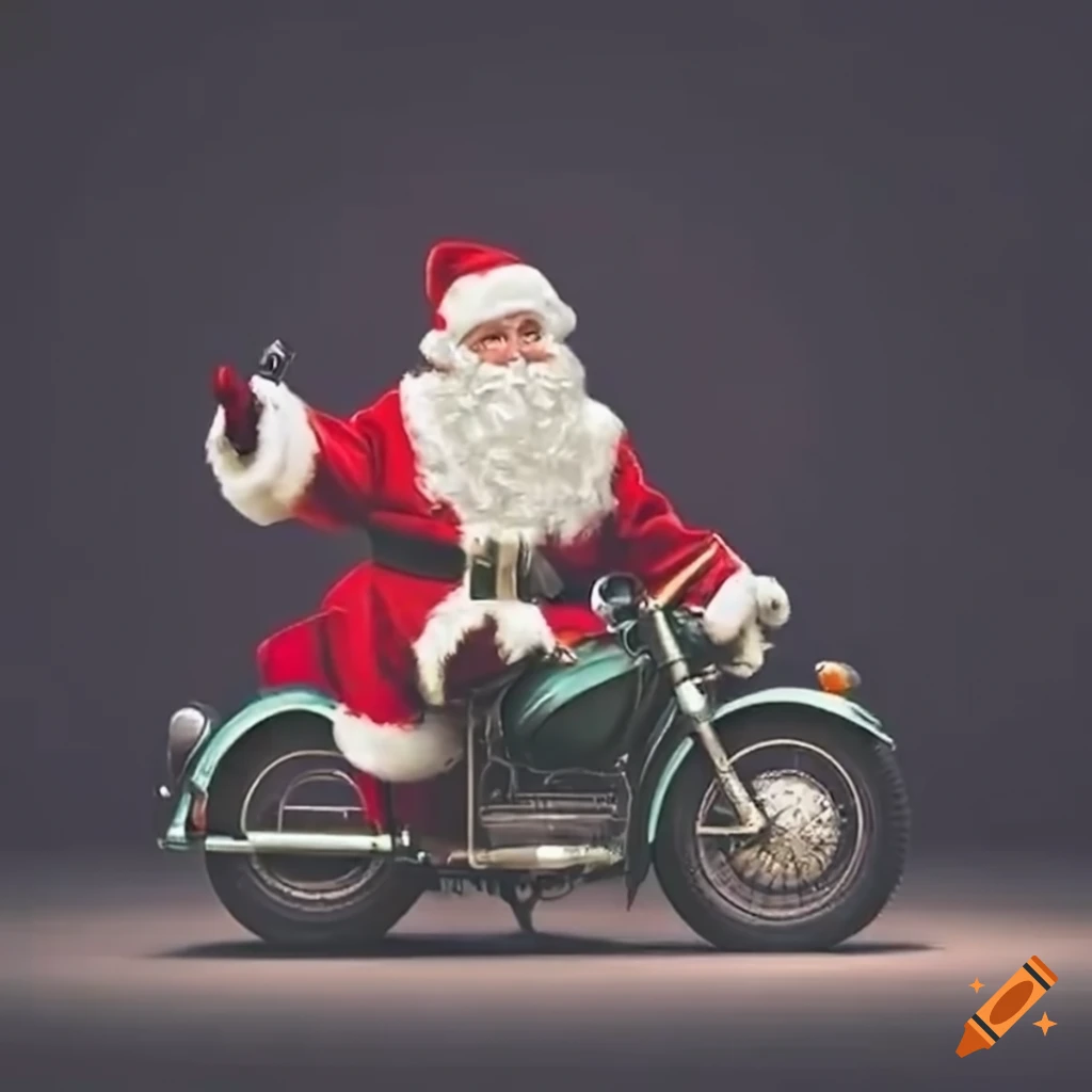 Santa claus riding a vintage motorcycle on Craiyon