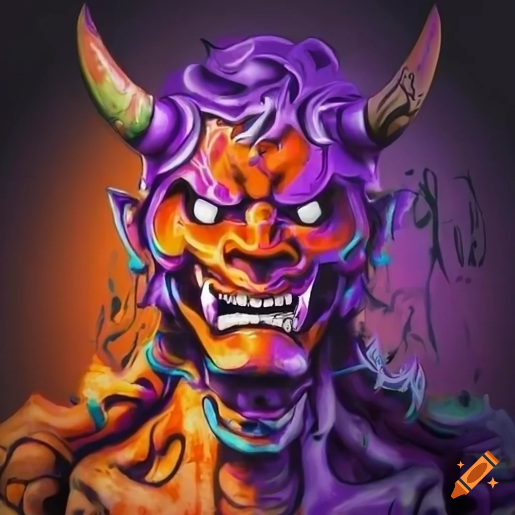 Purple and orange oni graffiti