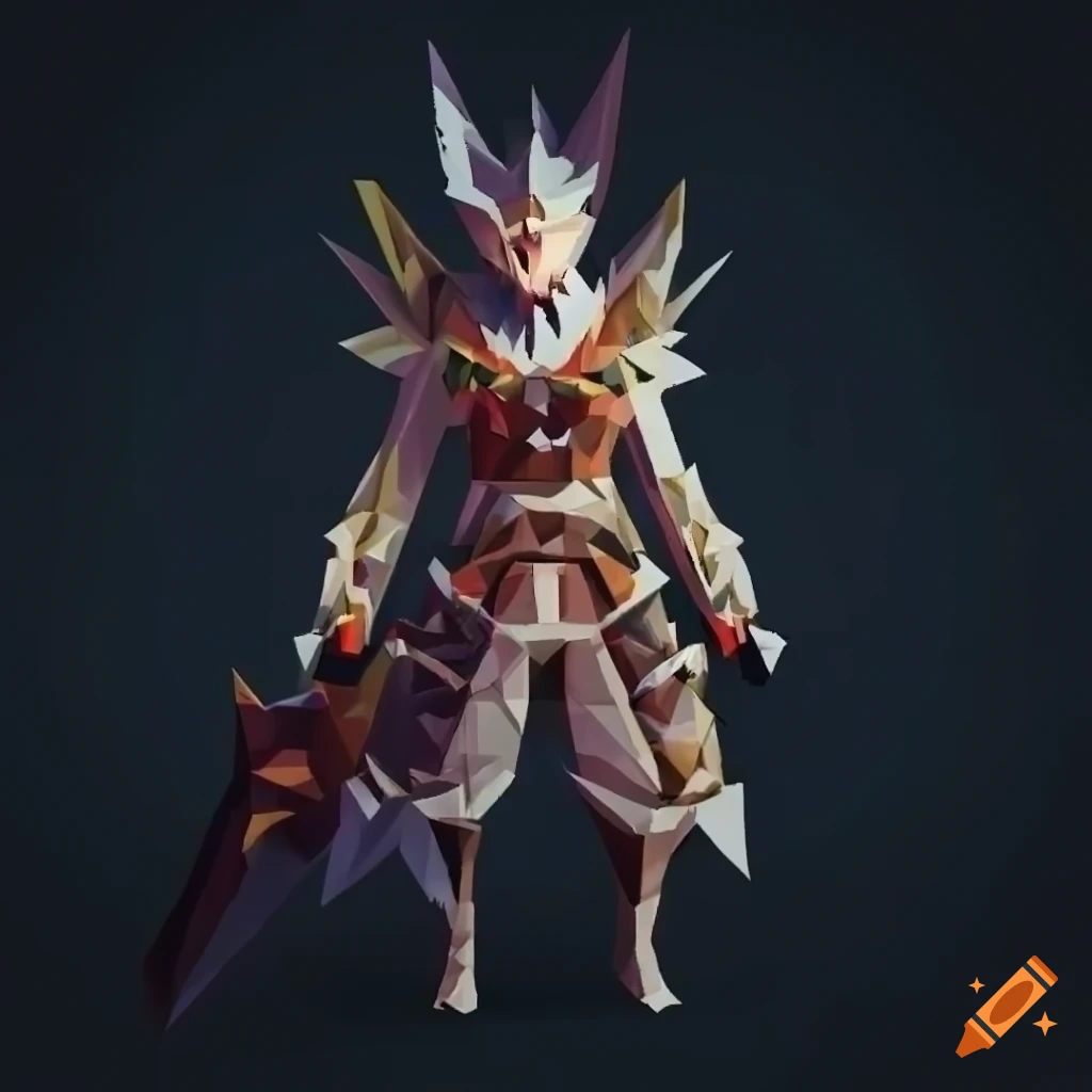 Low-poly style monster hunter artwork