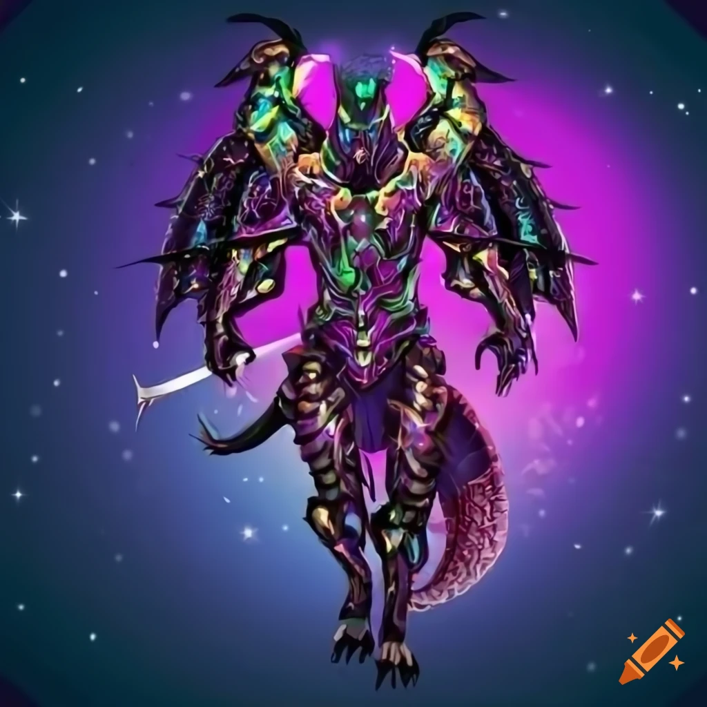 Cybernetic dragon warrior with wings in detailed armor on Craiyon