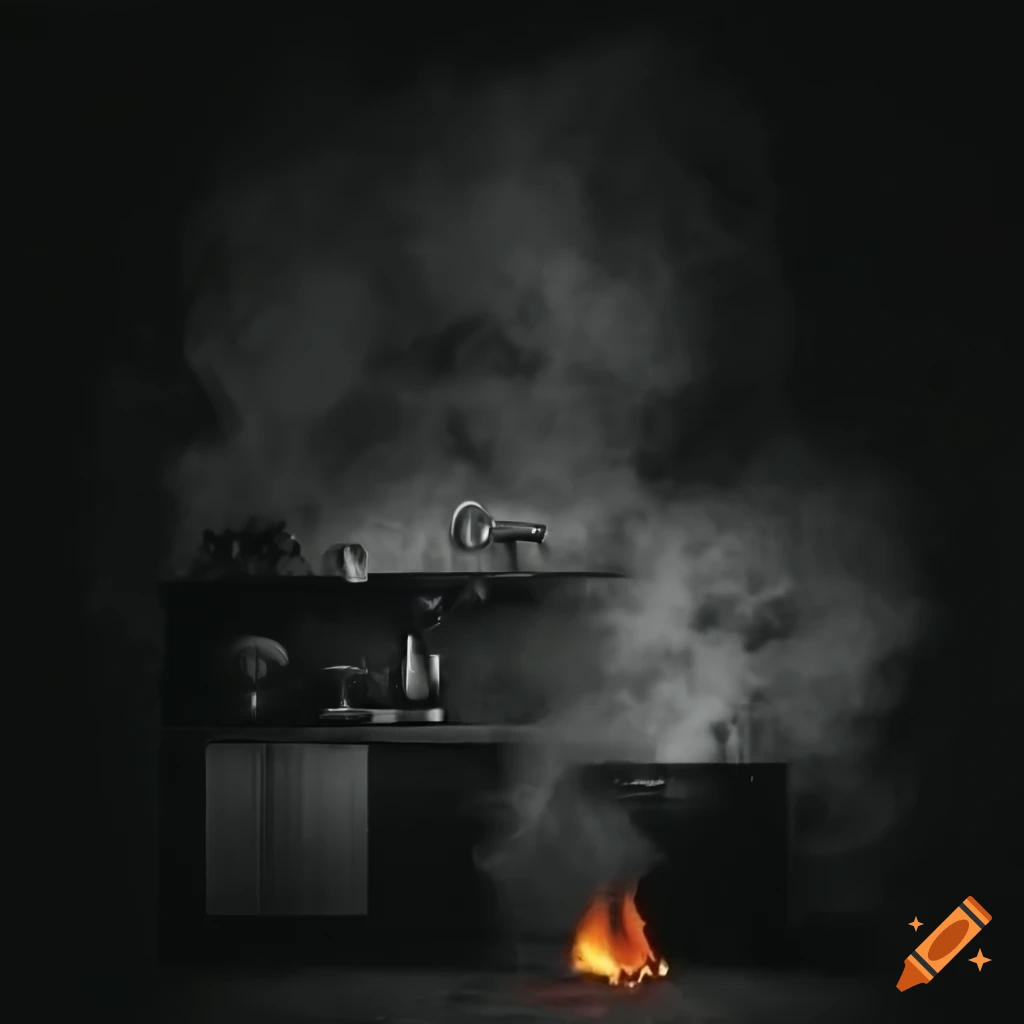 Chaotic kitchen scene with burning food on Craiyon