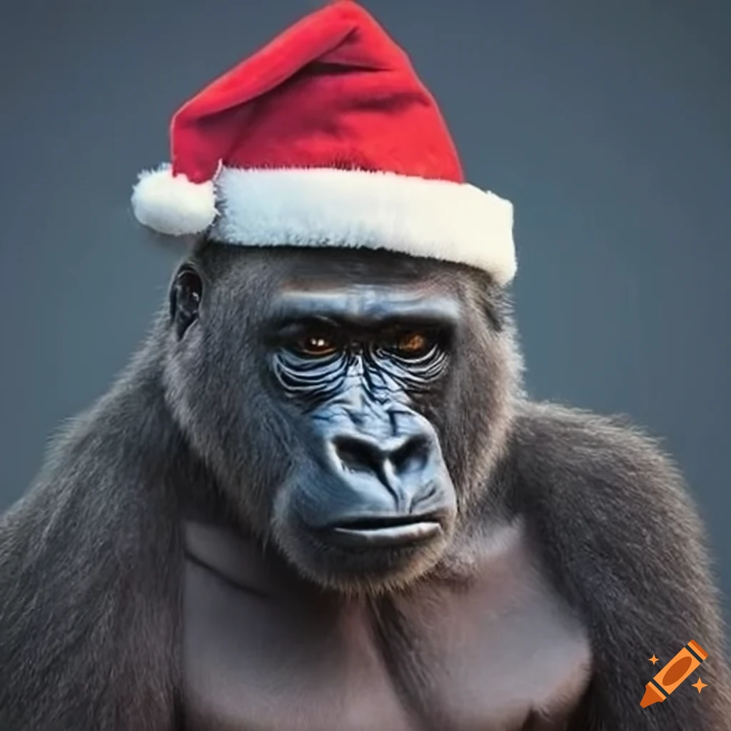 Gorilla wearing a santa hat
