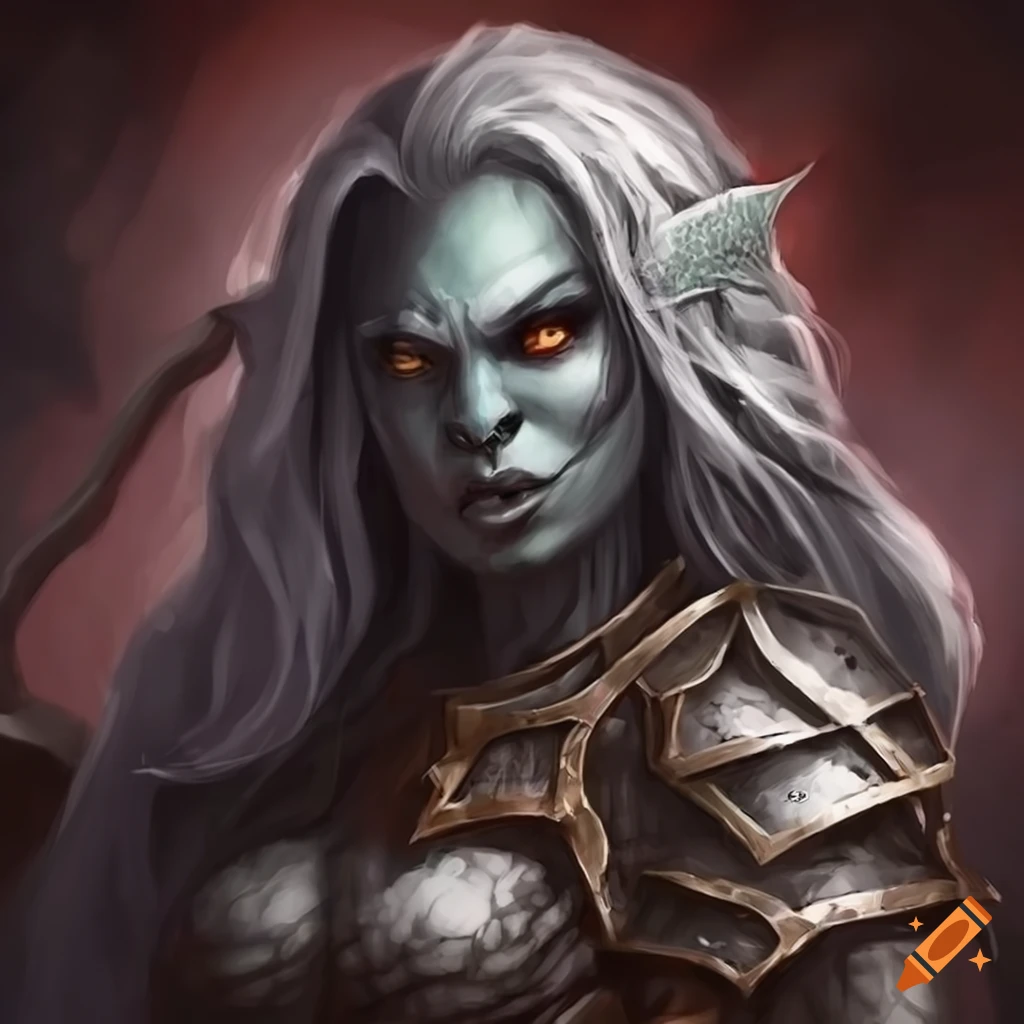 Artwork of a powerful female orc sorcerer