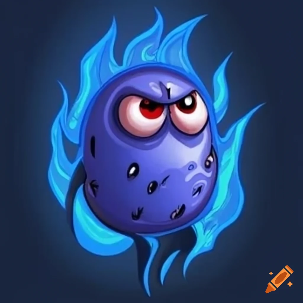 Cartoon blue flame with angry eyes