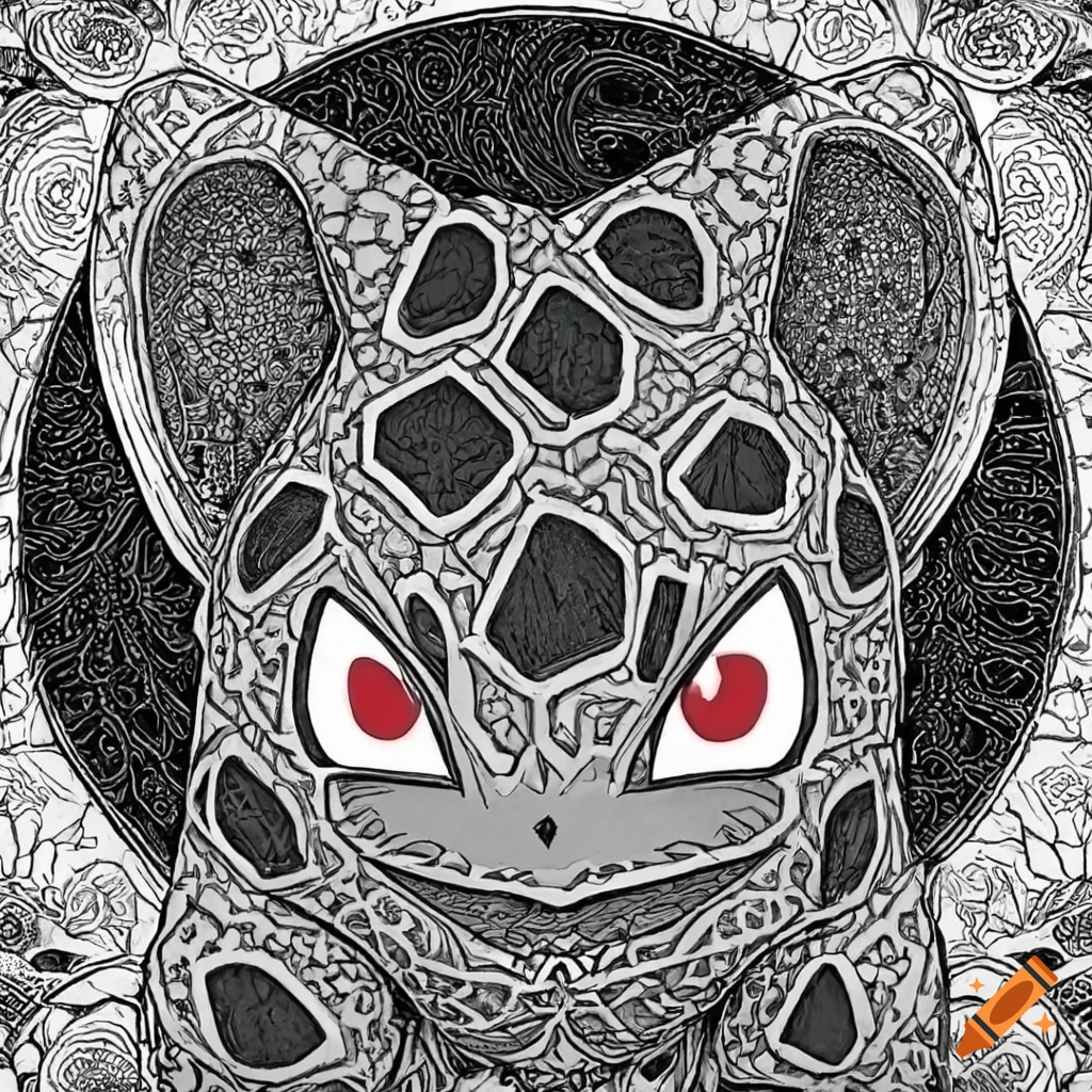 Black and white bulbasaur with sacred geometric patterns