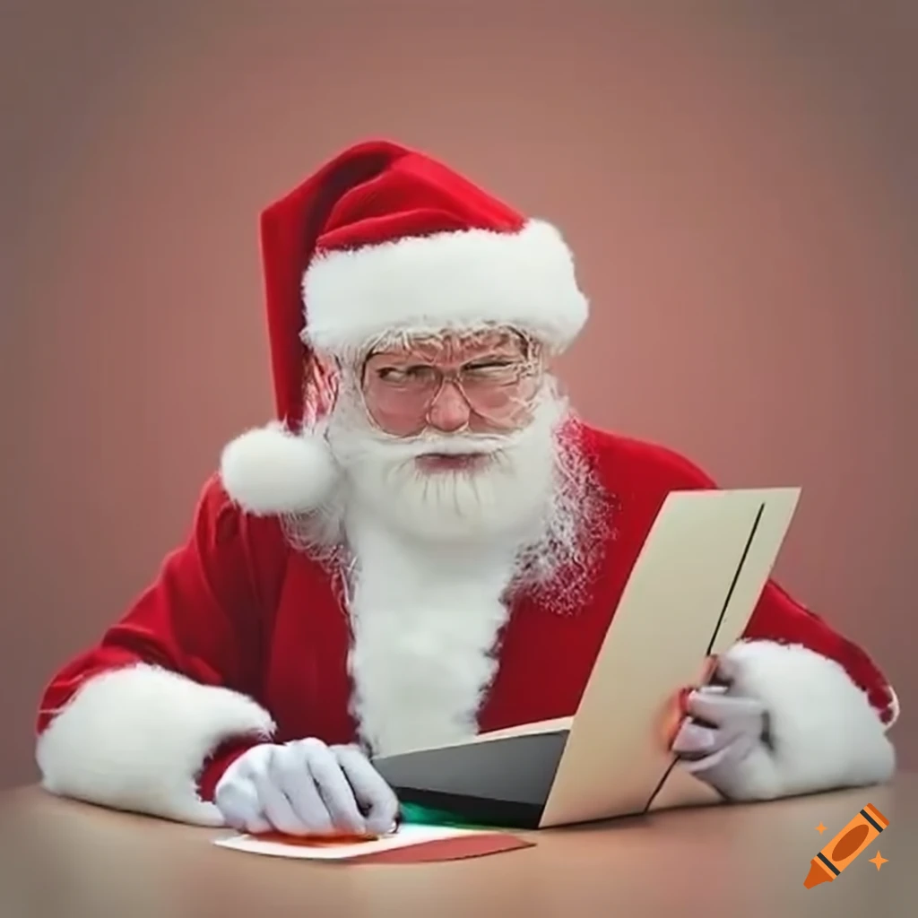 Humorous image of santa solving math problems