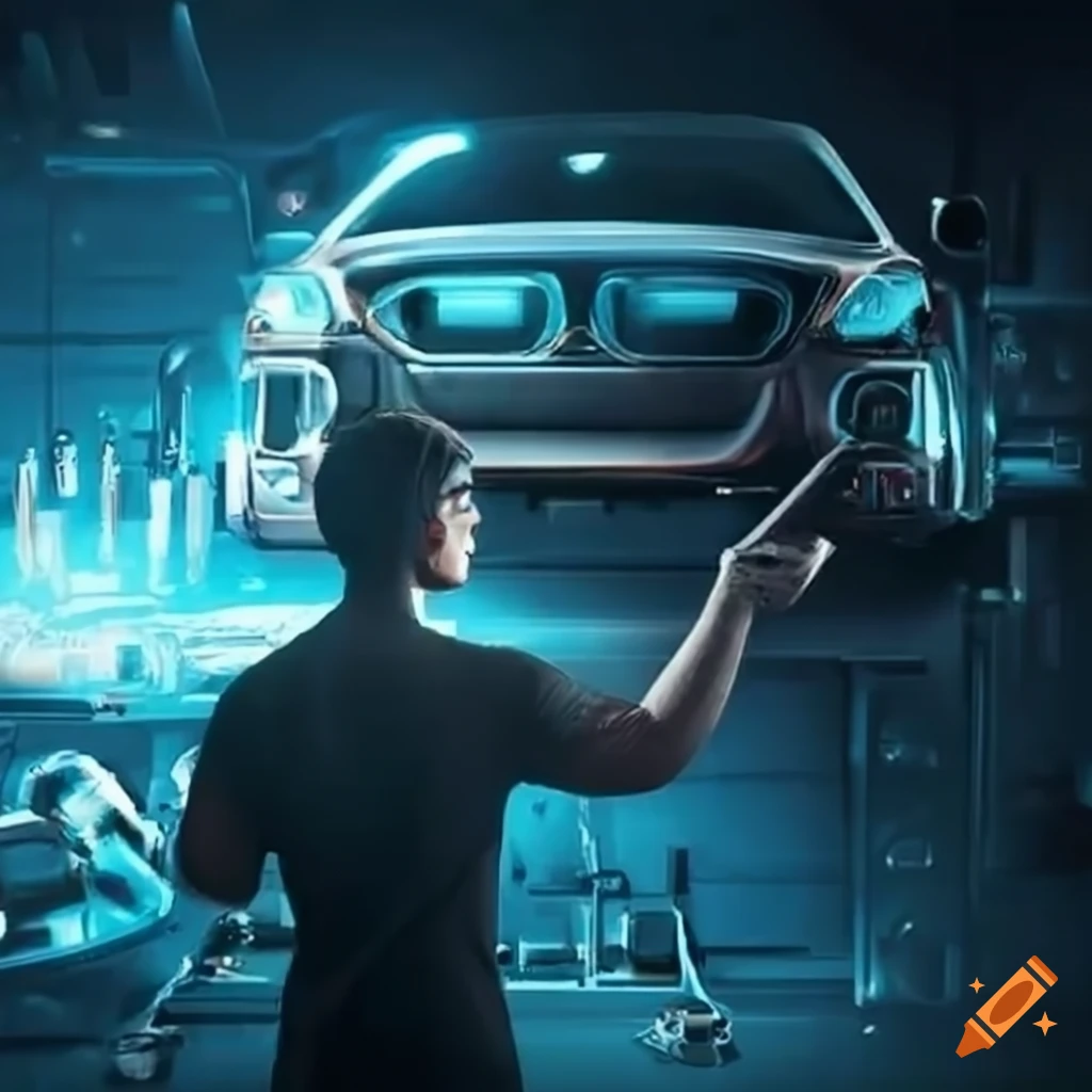 Technological mechanic with a 360-degree screen and tools on Craiyon