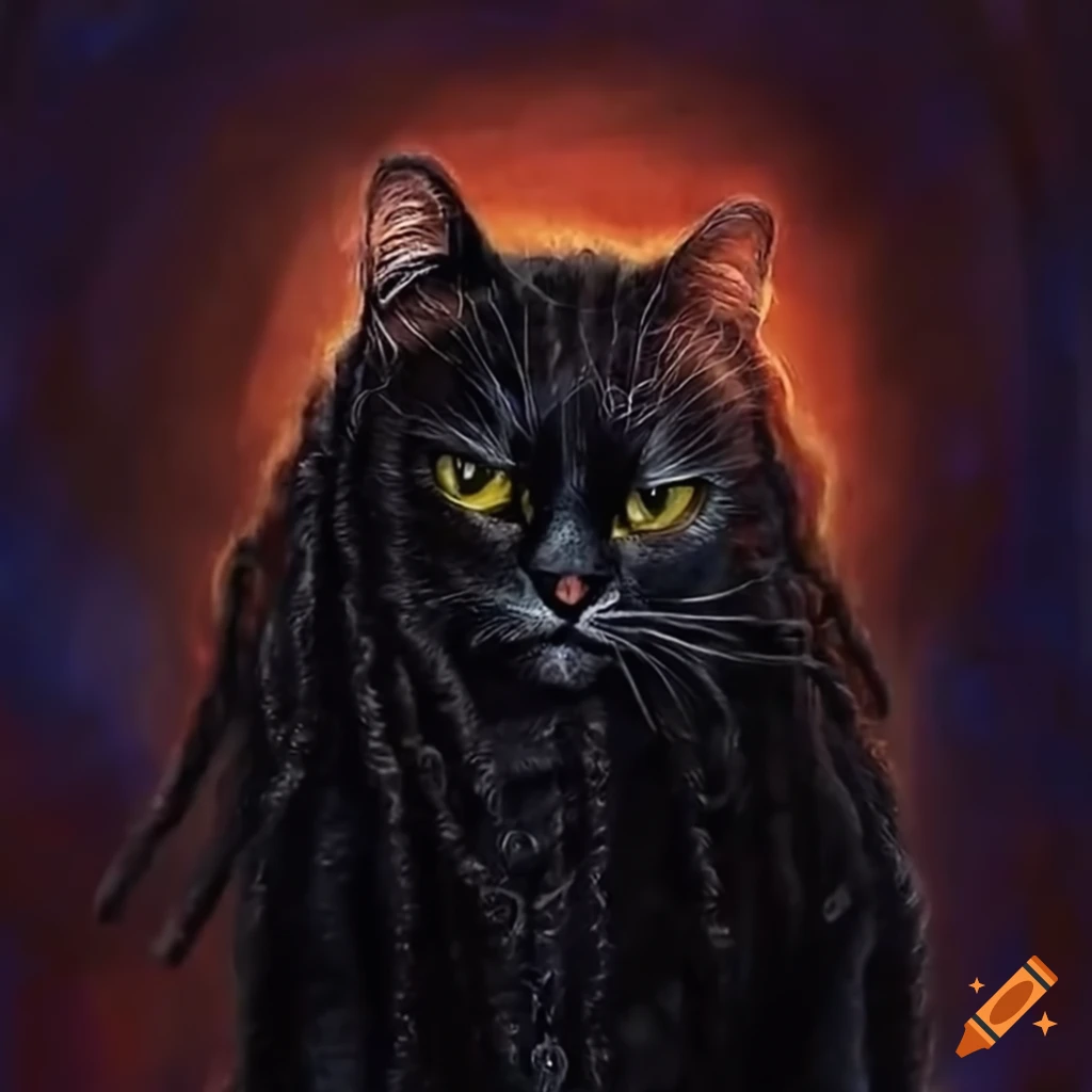Black cat with dreadlocks in space on Craiyon