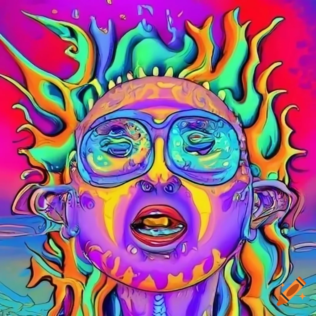 Colorful cartoon sun with psychedelic vibes