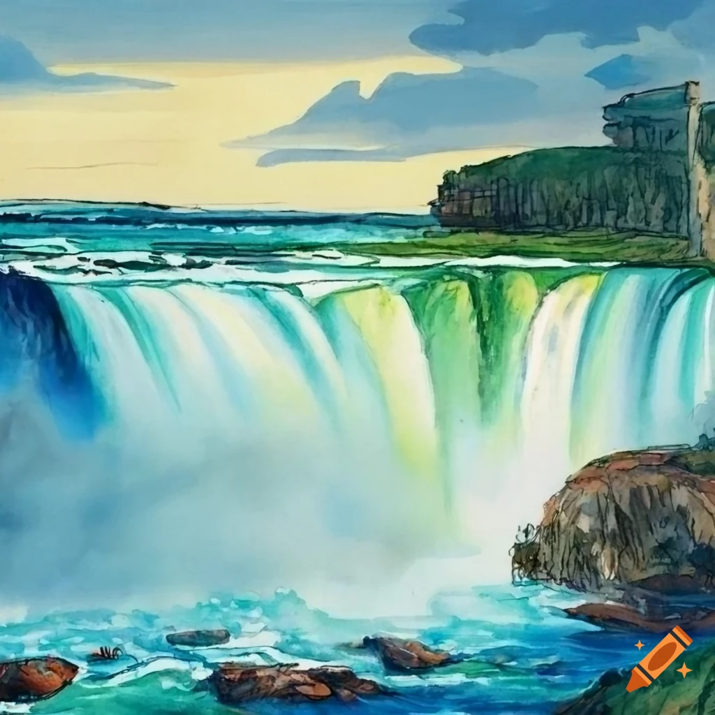Drawing of niagara falls in the style of james whistler