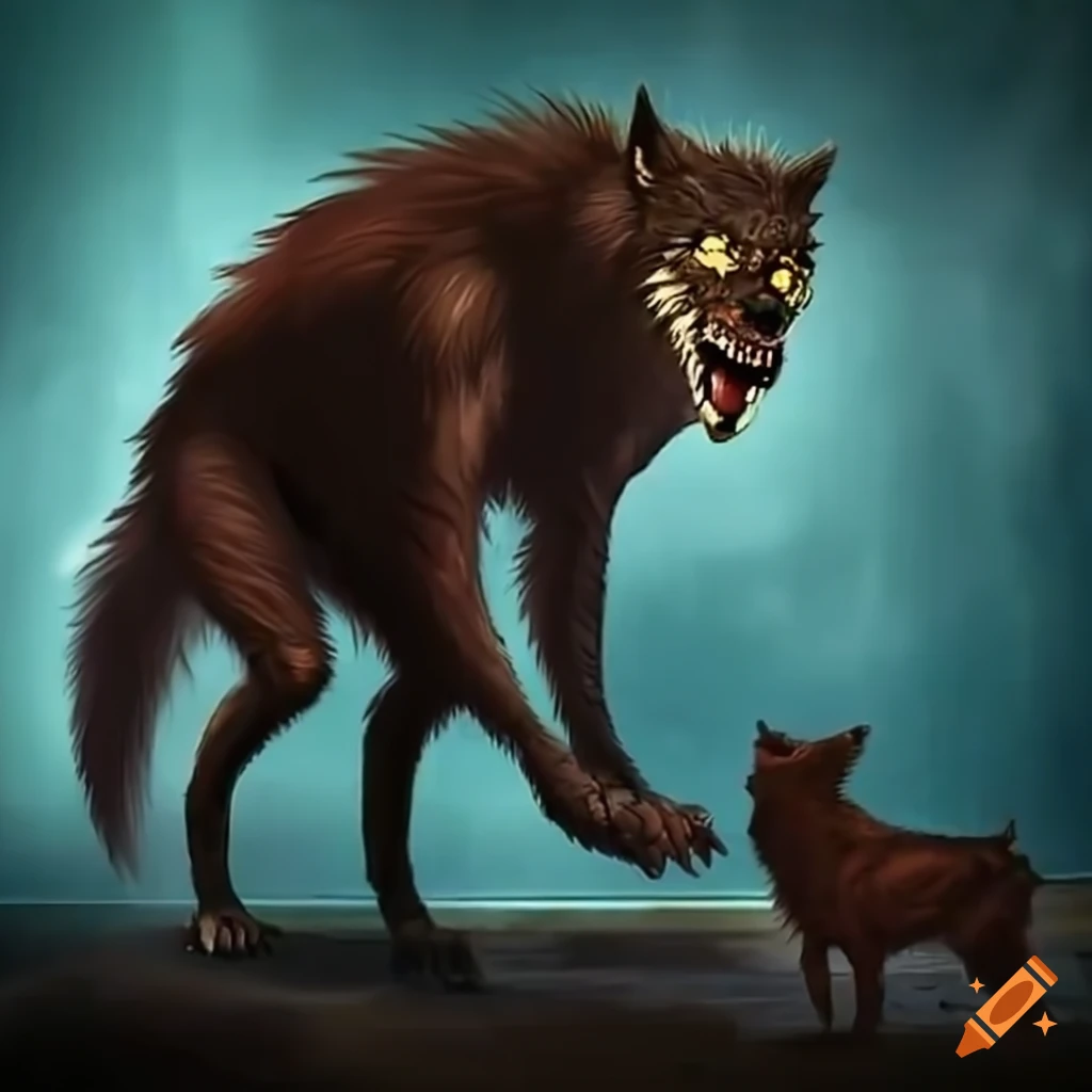 Image of a werewolf walking a dog on Craiyon