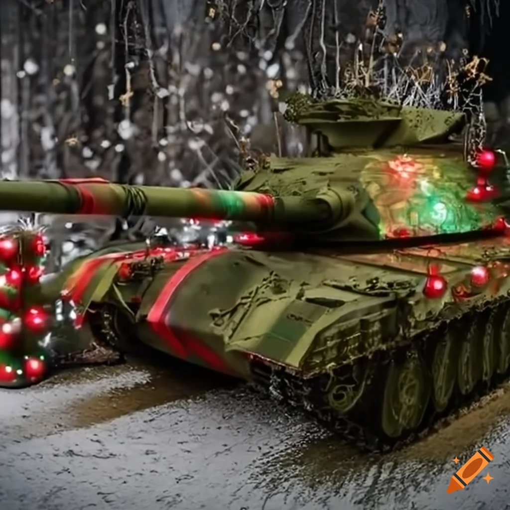 Festive christmas decorations on an is-2 tank