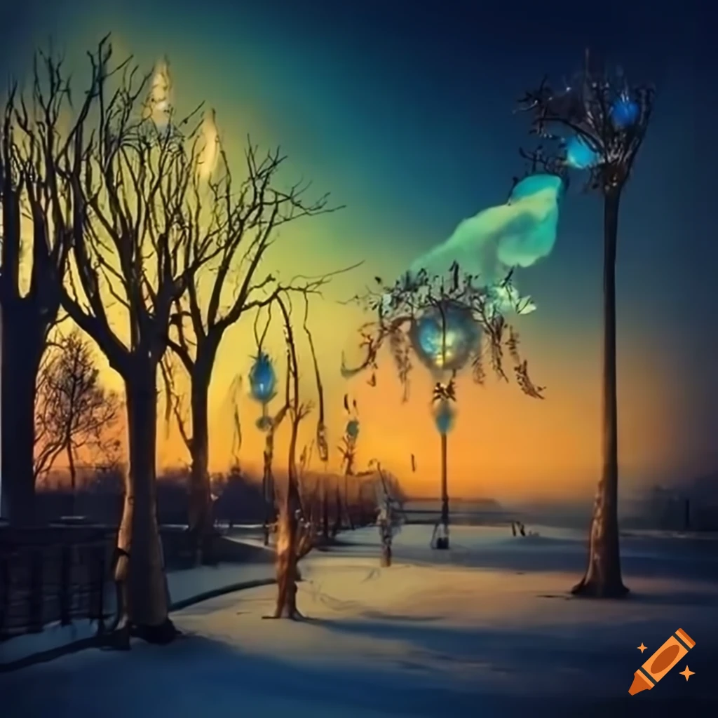 Surreal landscape with strange creatures and fantastical elements