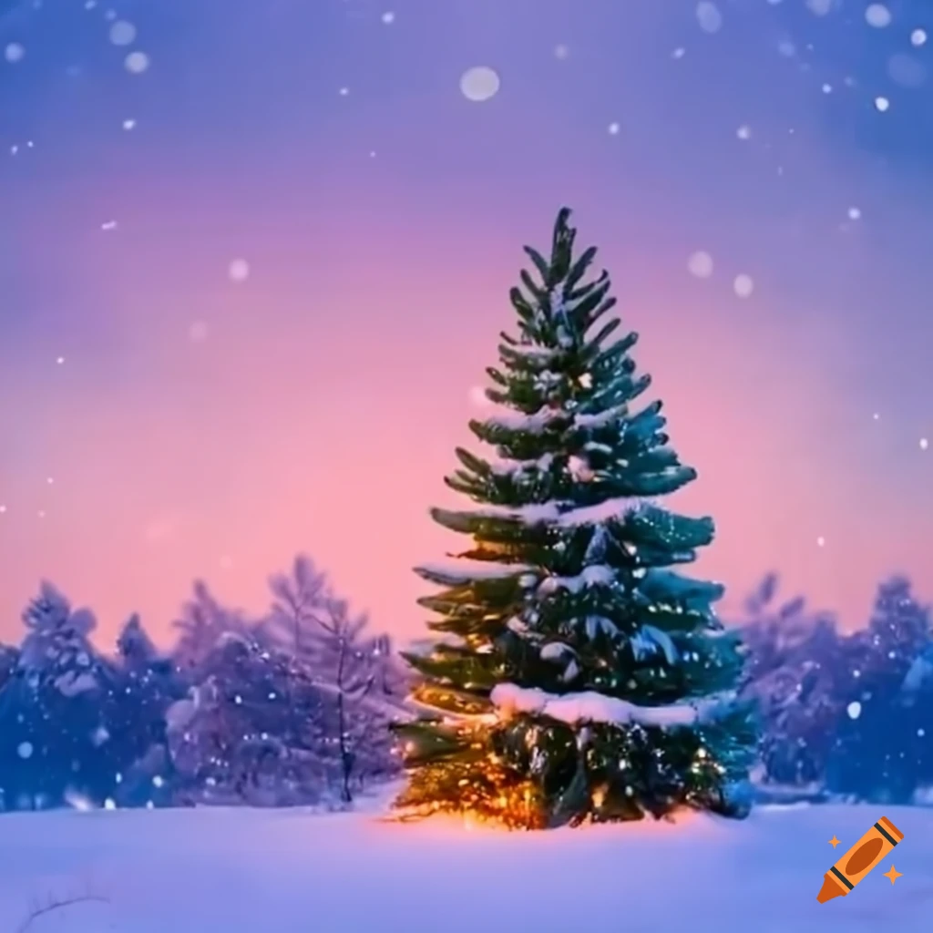 Outdoor christmas tree covered in snow