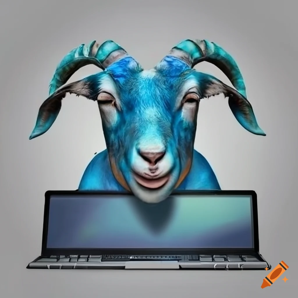 Blue goat using a computer on Craiyon