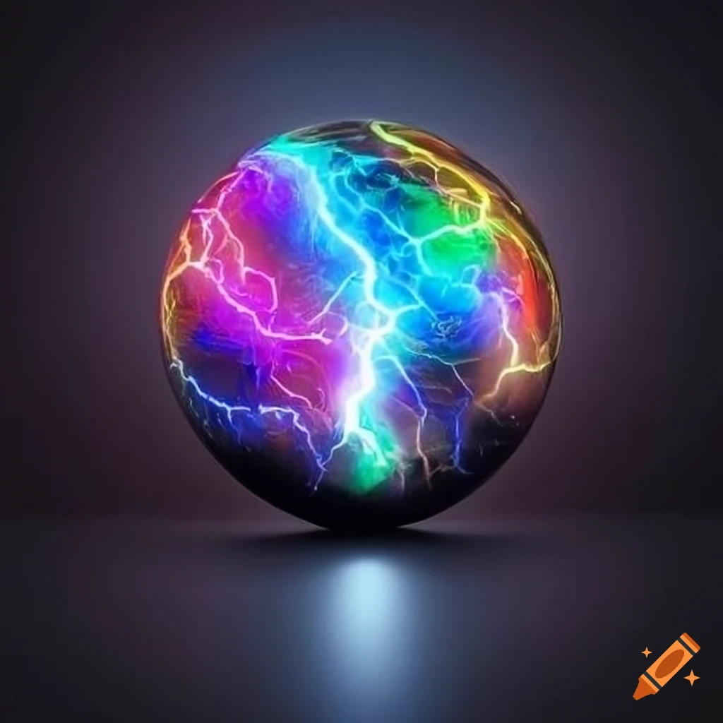 Black glass sphere with colorful lightning inside