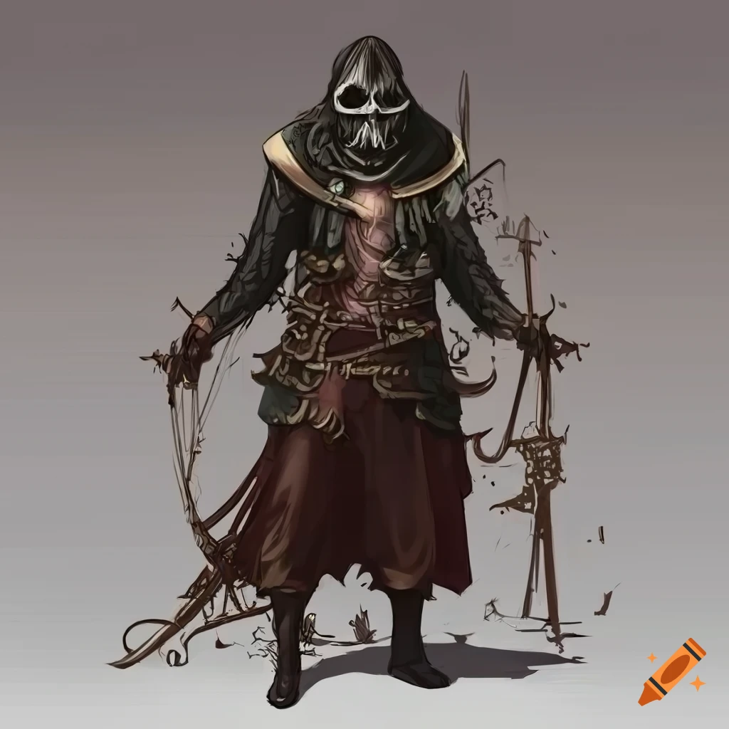 Digital art of a bandit with a skull mask on a ship