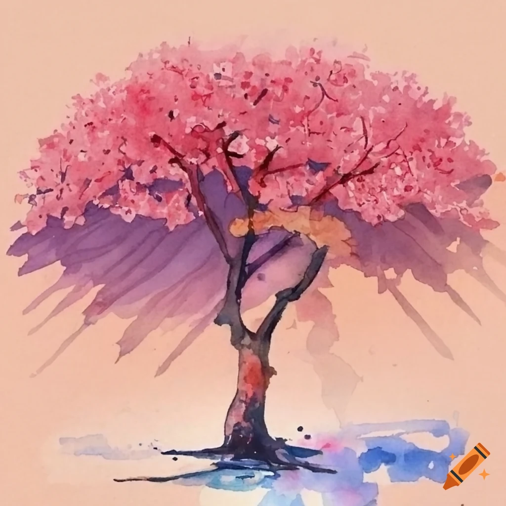 Watercolor painting of japan cherry tree foliage on Craiyon