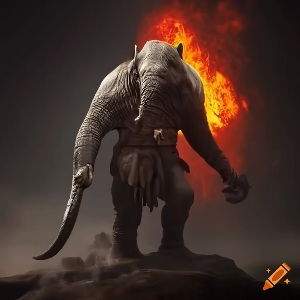 Photorealistic elephant in a volcano on Craiyon