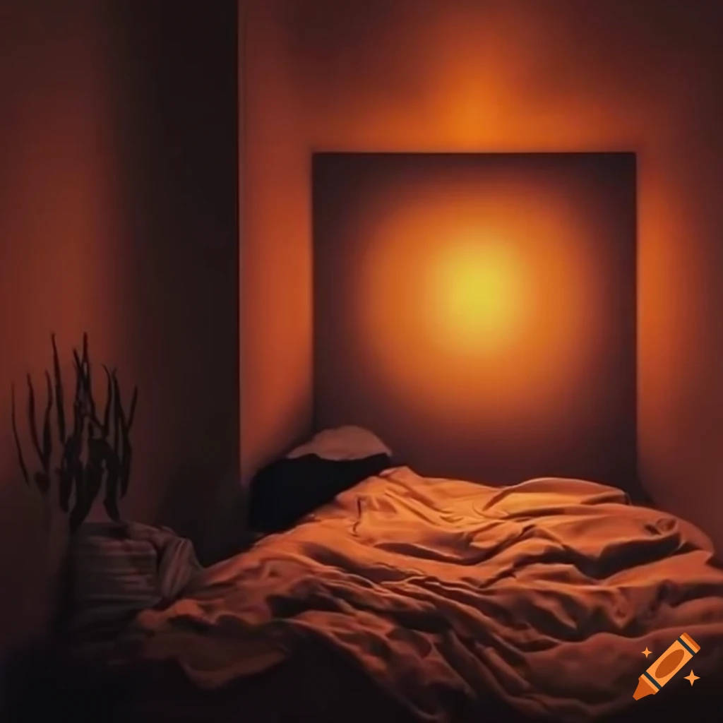 Cozy bedroom with warm orange light