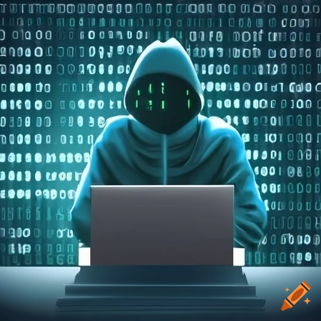 Illustration of hackers using binary code on Craiyon