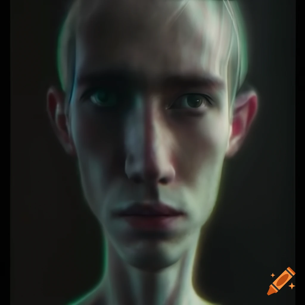 Glitch art of a man transforming into a digital existence on Craiyon