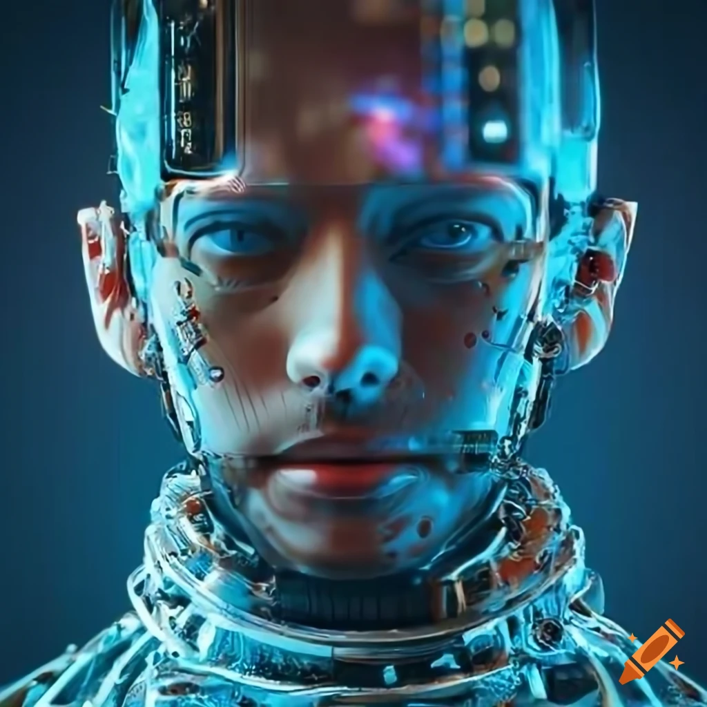 Photo-realistic image of a 1970s cyborg with LED lights on Craiyon
