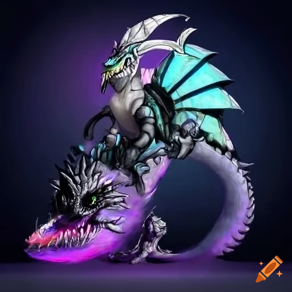 Digital art of a kobold riding a mechanical dragon on Craiyon