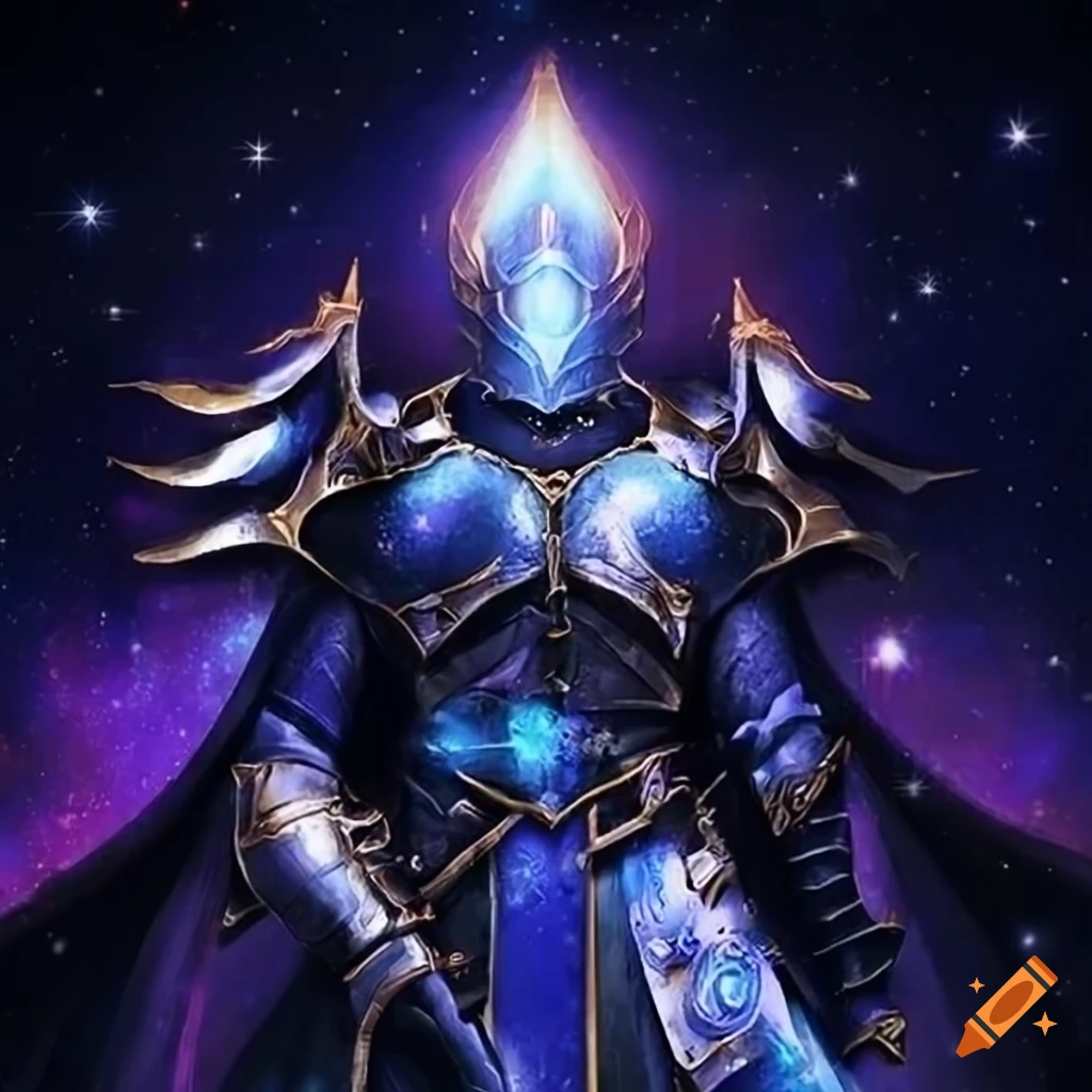 Image of a divine knight under a galaxy