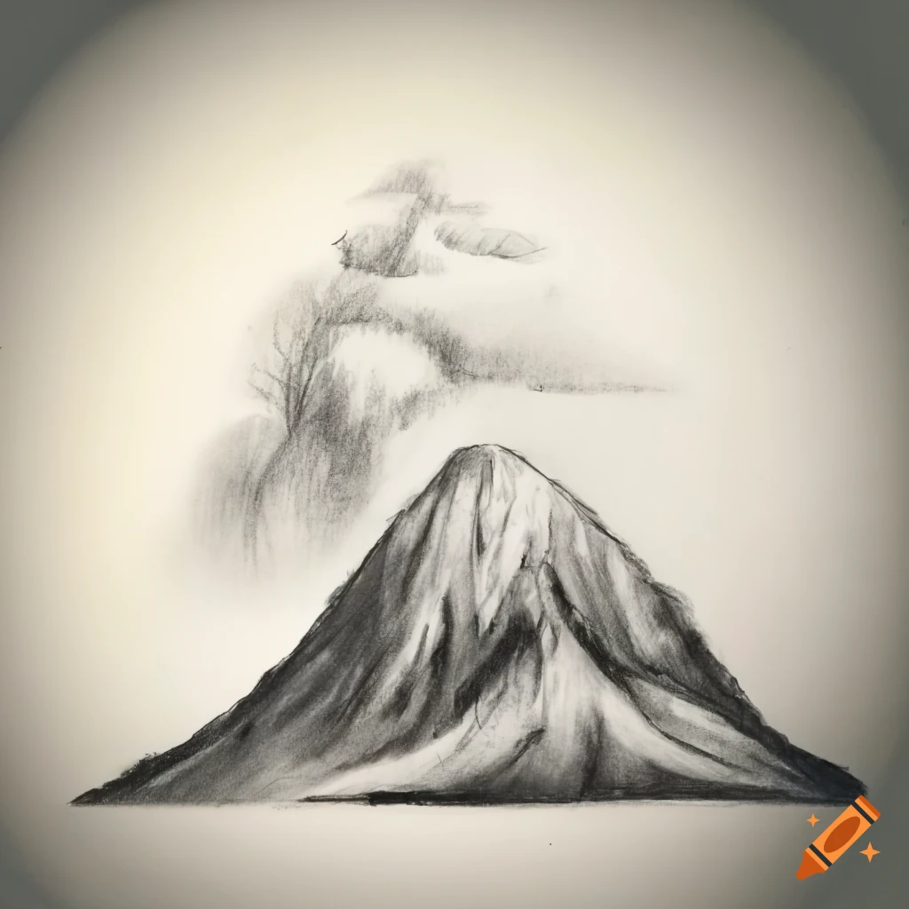 Charcoal map of an island with a volcano, jungle, and redwood forest on ...