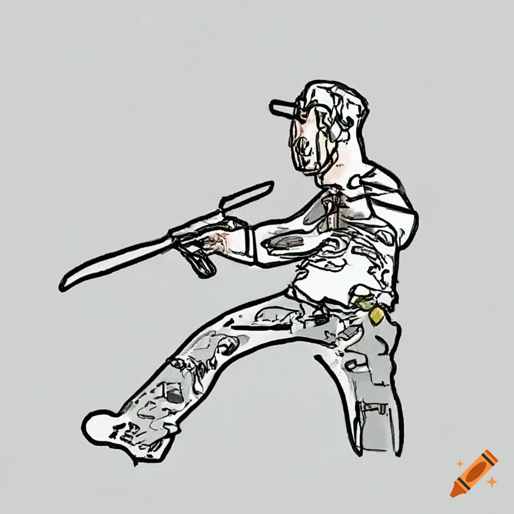 Drawing of a man fighting zombies