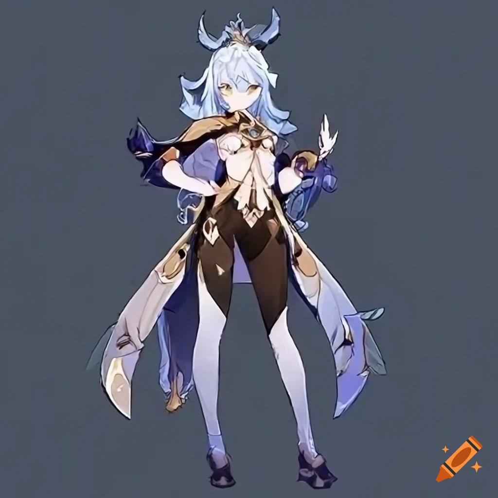 Full body reference sheet of genshin impact time god character on Craiyon